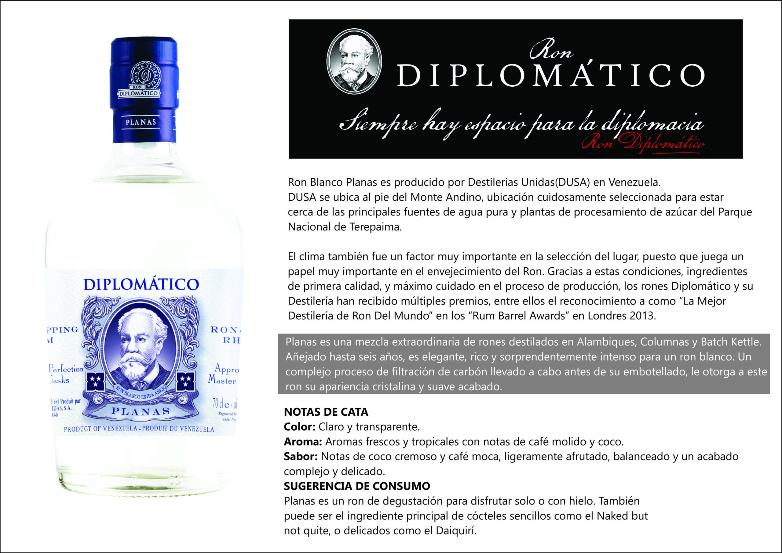 RON DIPLOMATICO - BLANCO PLANAS EXTRA AÑEJO - CHACRA Y PAMPA